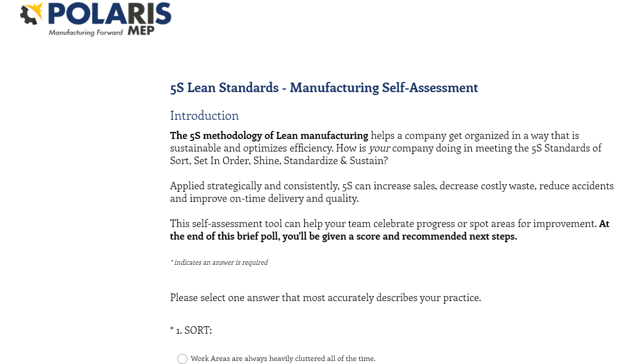 5S Lean Standards - Manufacturing Self-Assessment - Polaris MEP
