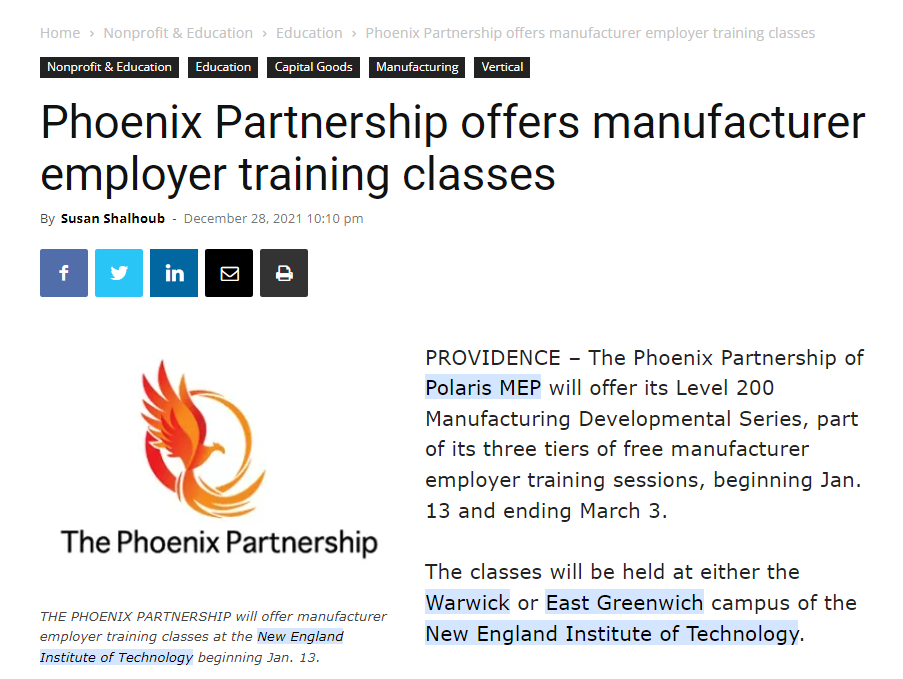 Providence Business News: Phoenix Partnership offers manufacturer ...